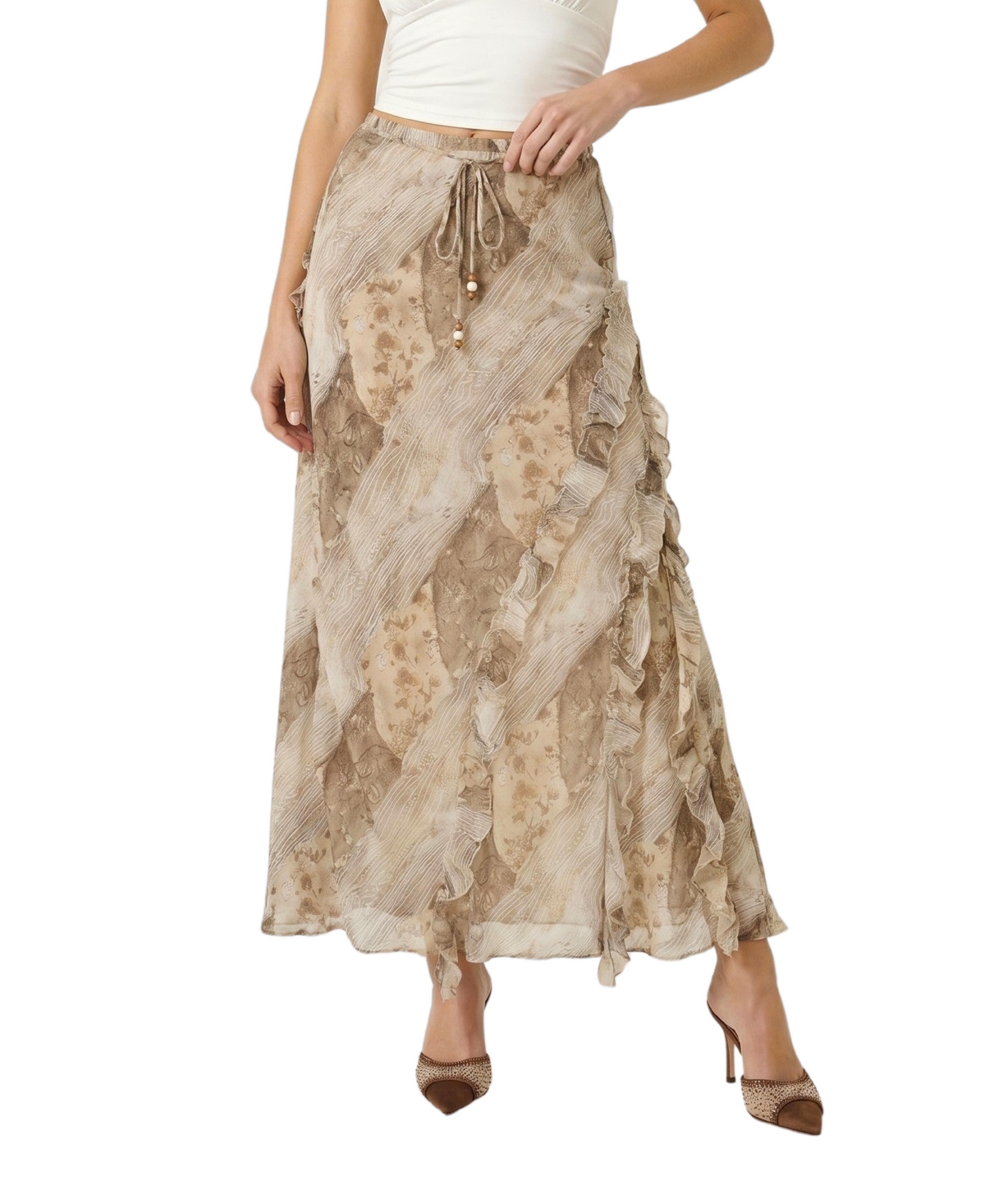 Click here for Modenaire Womens Tiered Ruffle Drawstring Midi Ski... prices