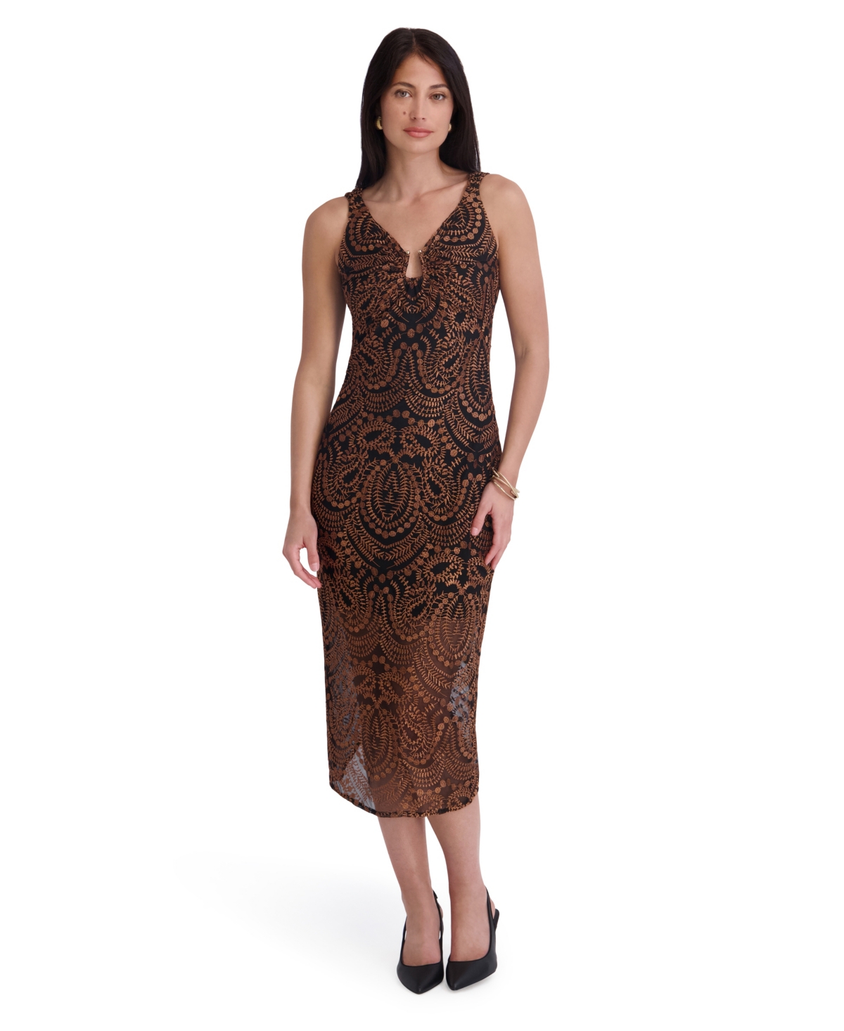 Click here for Siena Womens Embroidered Mesh V-Neck Sleeveless Mi... prices