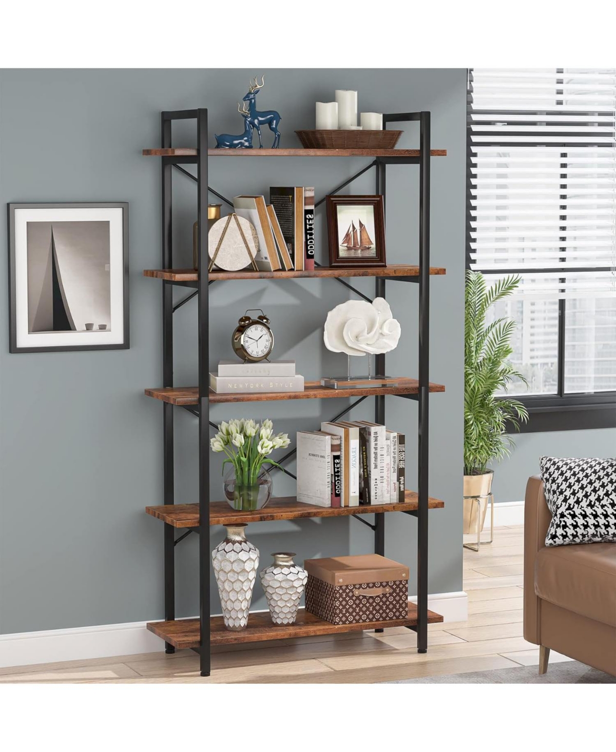 Click here for Tribesigns 5-Tier Industrial Bookshelf with Metal... prices