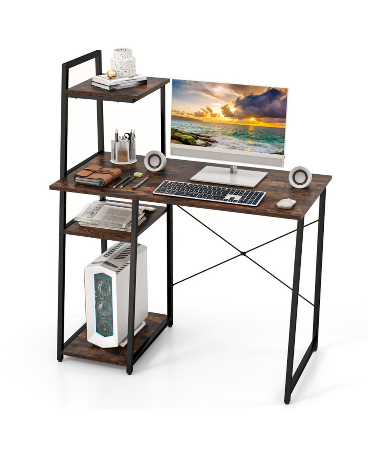 Click here for Gouun Wood Home Office Desk with Built-In Power Ou... prices