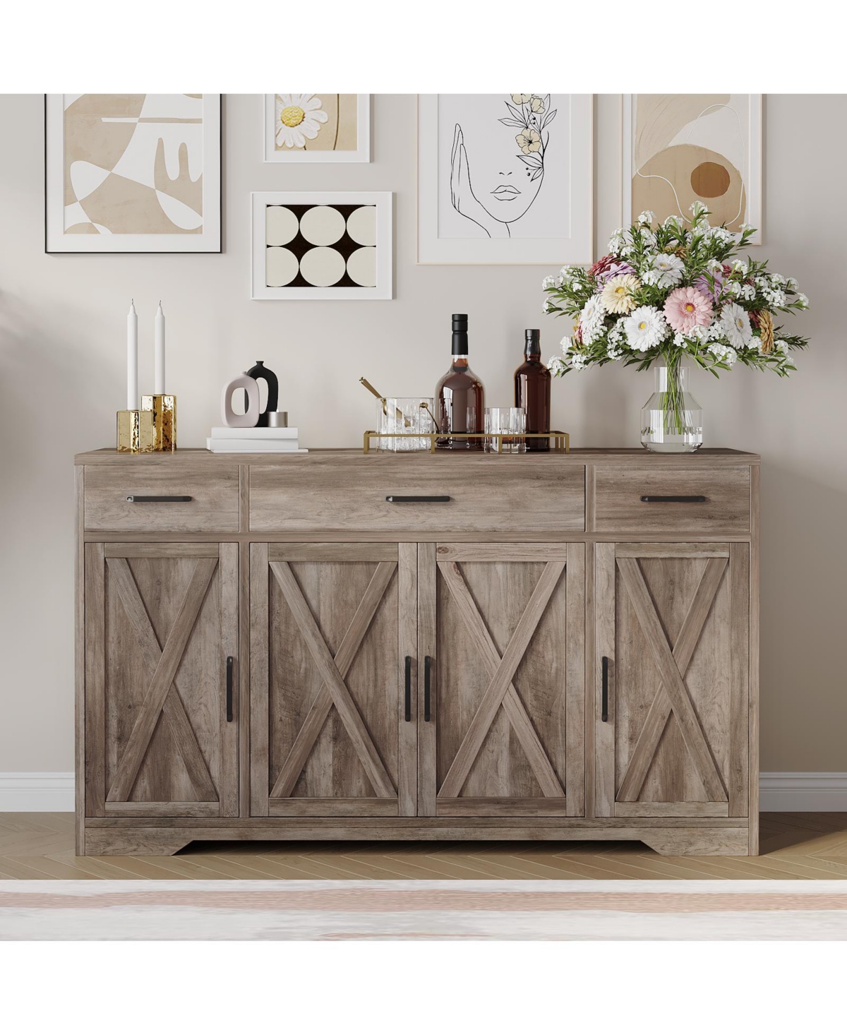 Click here for homfan 55 Farmhouse Sideboard Buffet Cabinet with... prices