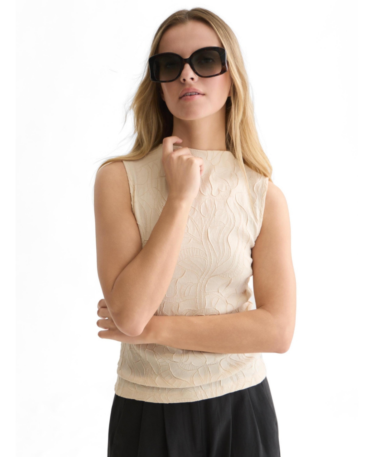 Click here for Scotch & Soda Womens Embossed Pleat Mock Neck Tank... prices