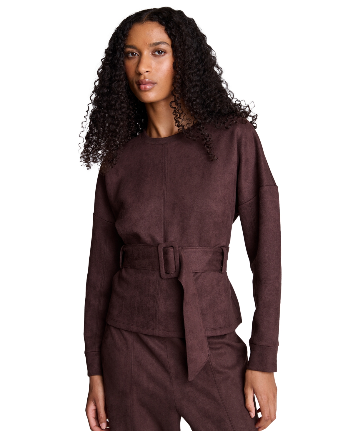Click here for Kenneth Cole Womens Faux-Suede Long-Sleeve Crewnec... prices