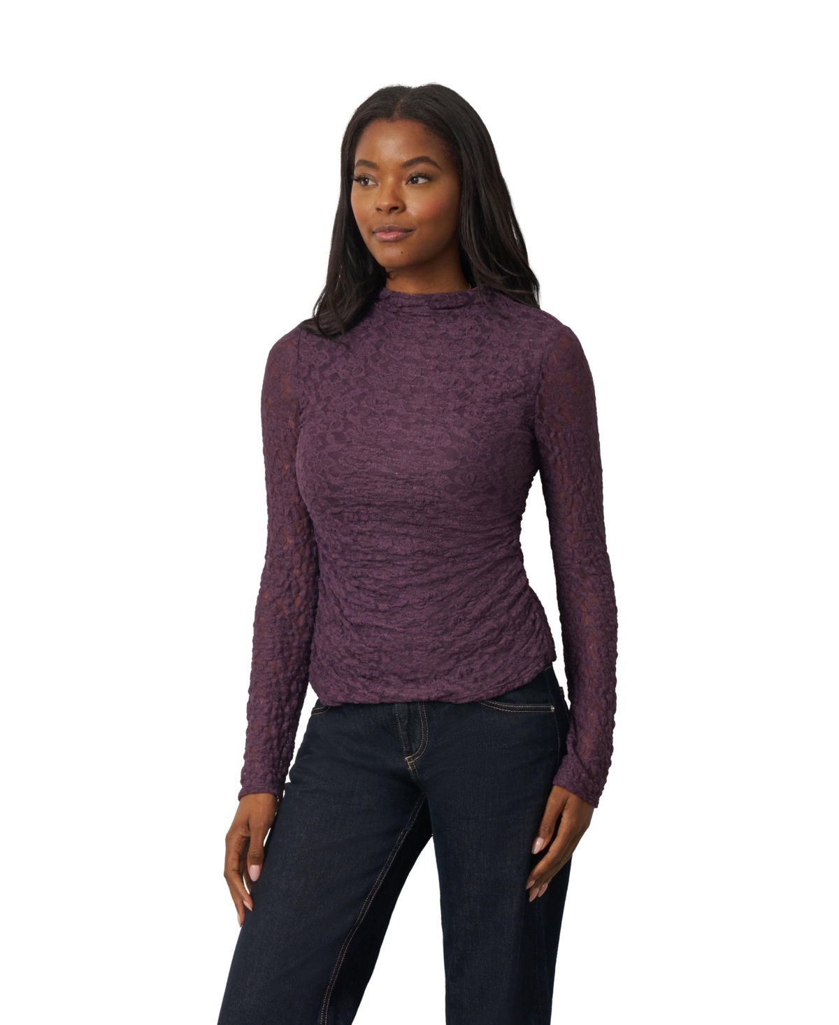 Click here for Cable & Gauge Womens Lace Knit Funnel Neck Shirred... prices