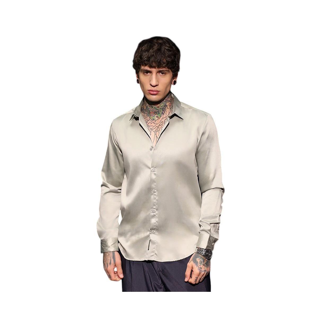 Click here for Campus Sutra Mens Solid Satin Shirt - Sage green prices