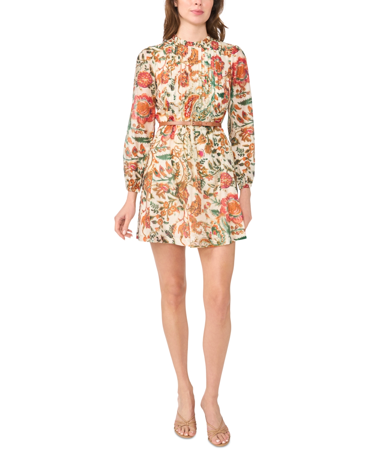 Click here for Msk Womens Pleated Floral Long-Sleeve Mini Dress -... prices