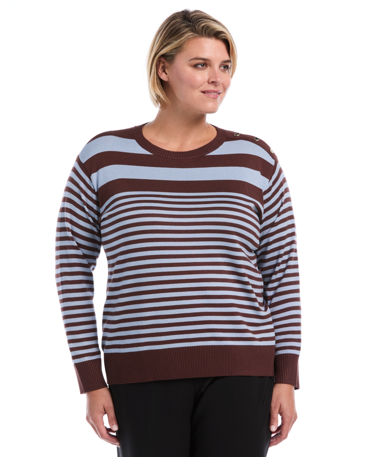 Click here for Rafaella Plus Size Striped Crewneck Ribbed Trim Pu... prices
