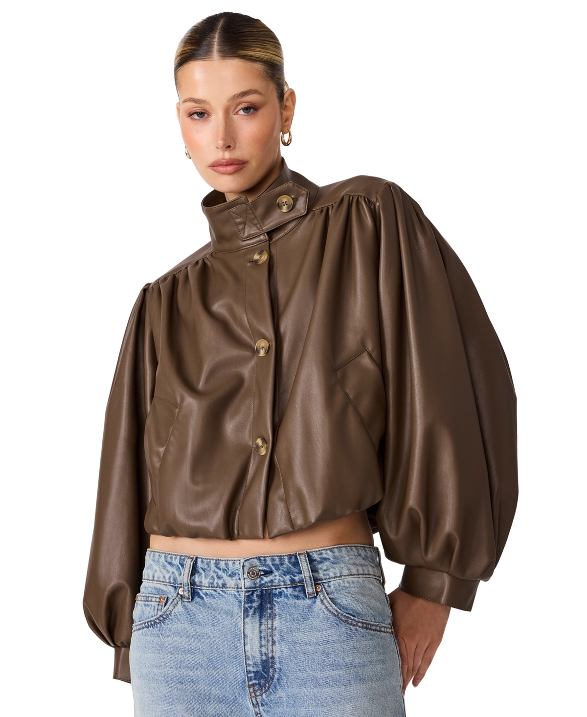 Click here for Steve Madden Womens DeeDee Cropped Puff-Sleeve Fau... prices