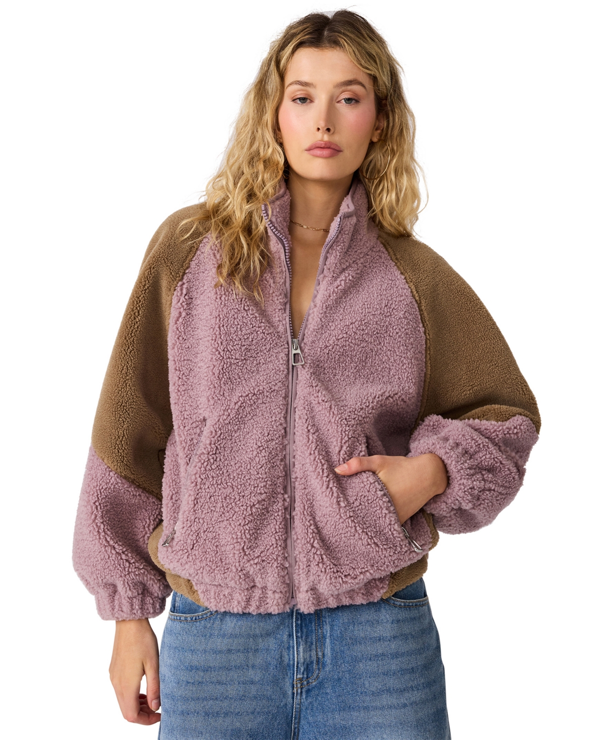 Click here for Steve Madden Womens Nina Mock Neck Sherpa Colorblo... prices