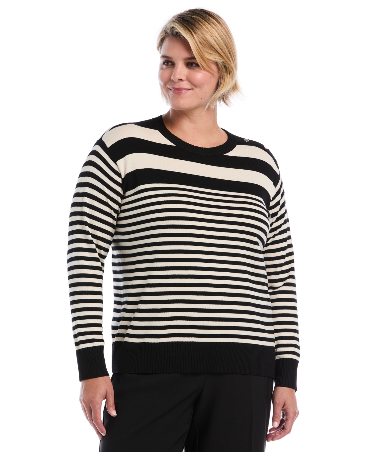 Click here for Rafaella Plus Size Striped Crewneck Ribbed Trim Pu... prices
