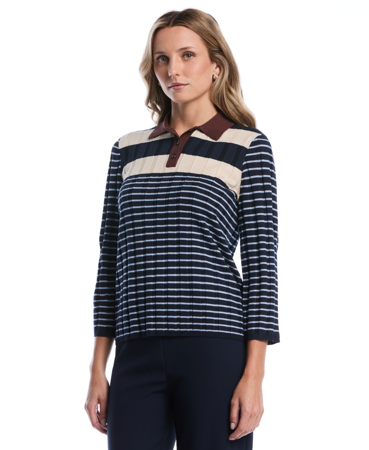 Click here for Rafaella Petite Striped Polo 3/4-Sleeve Sweater -... prices