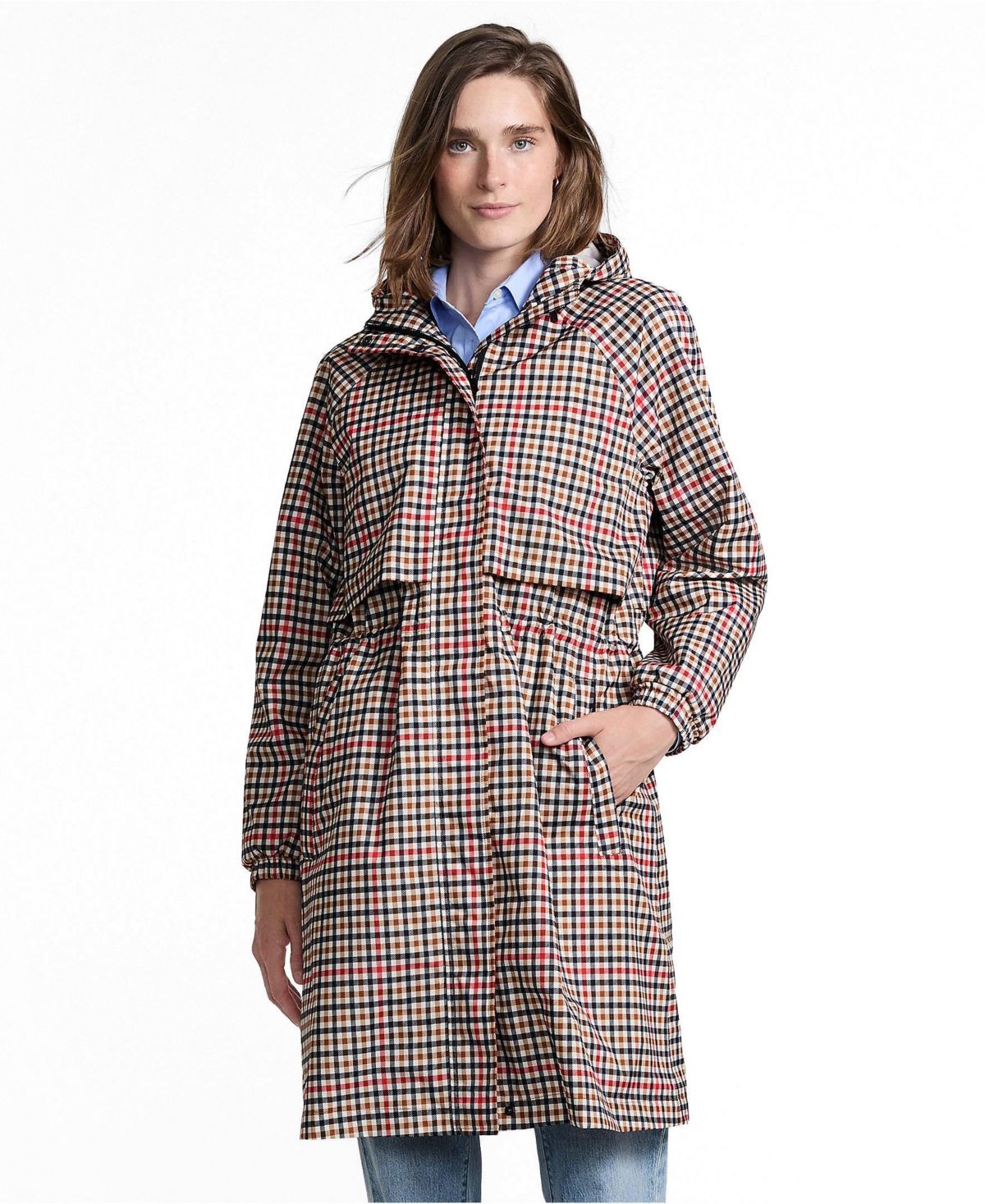 Click here for Lands End Womens Print Squall Packable Long Rainco... prices