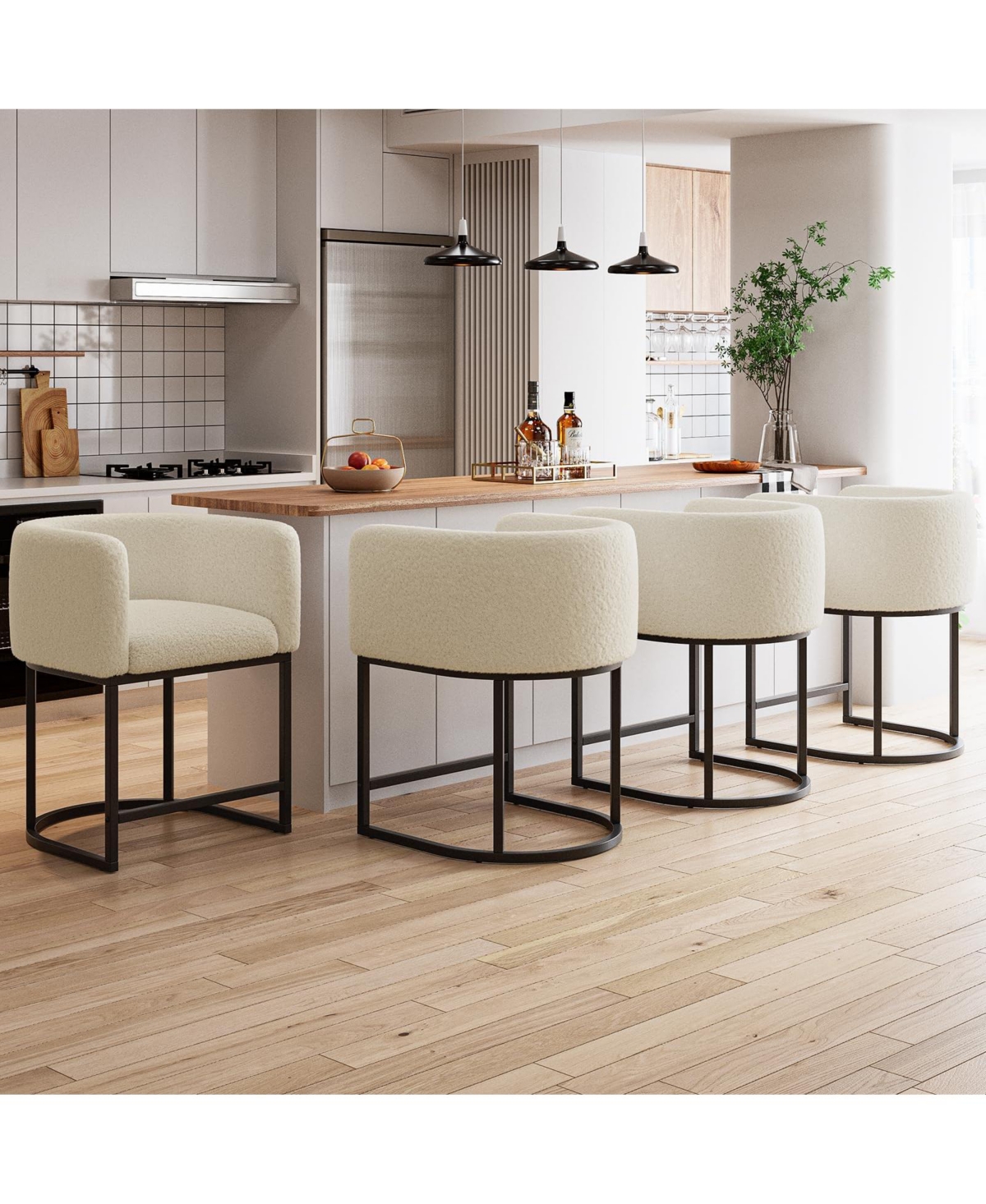 Click here for Bar Stools Set of 4 - Modern Lambswool Upholstered... prices