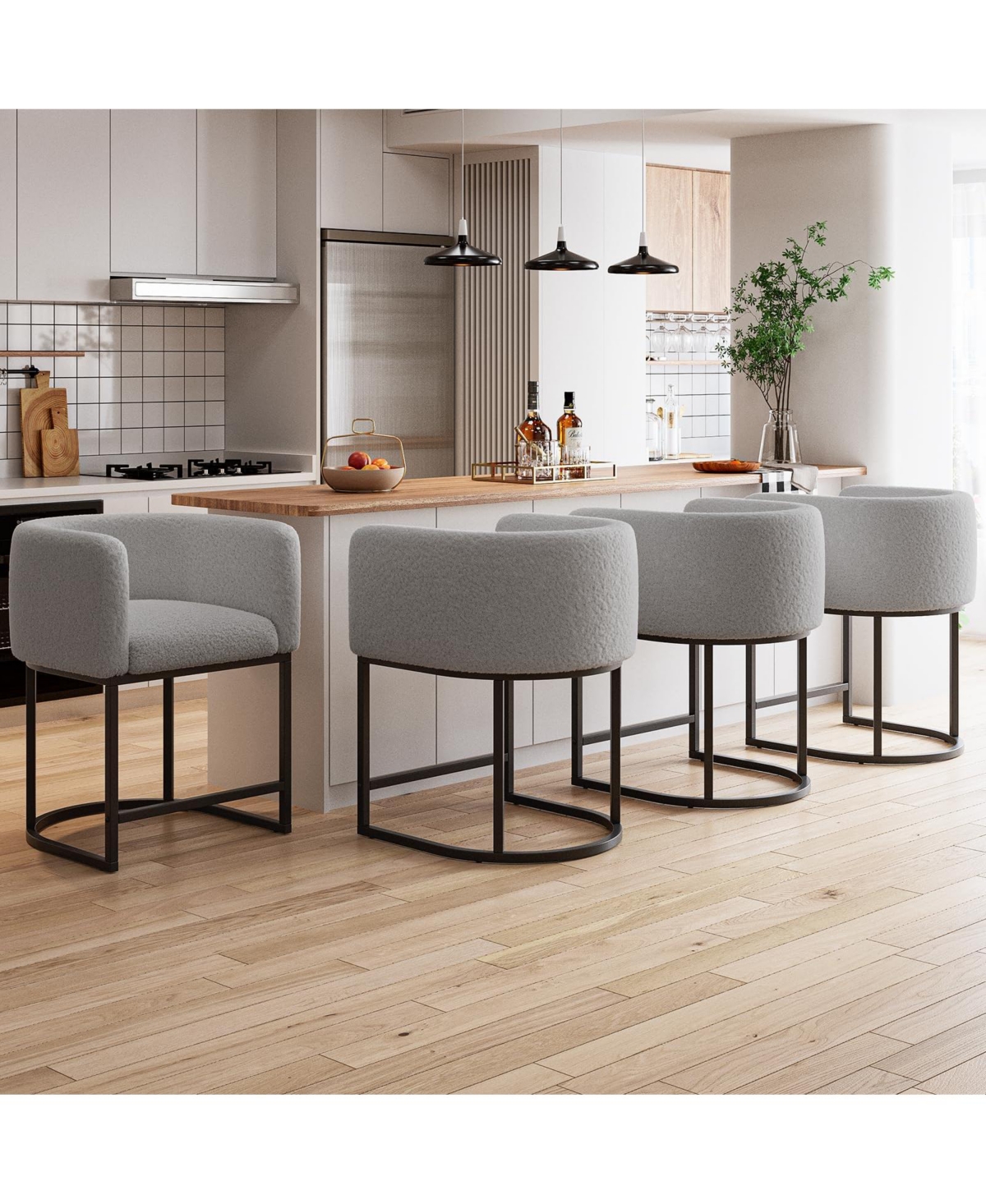 Click here for Bar Stools Set of 4 - Modern Lambswool Upholstered... prices