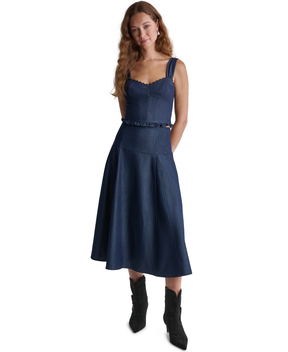 Click here for Bcbg Womens Denim Sweetheart-Neck Crop Top and Ski... prices