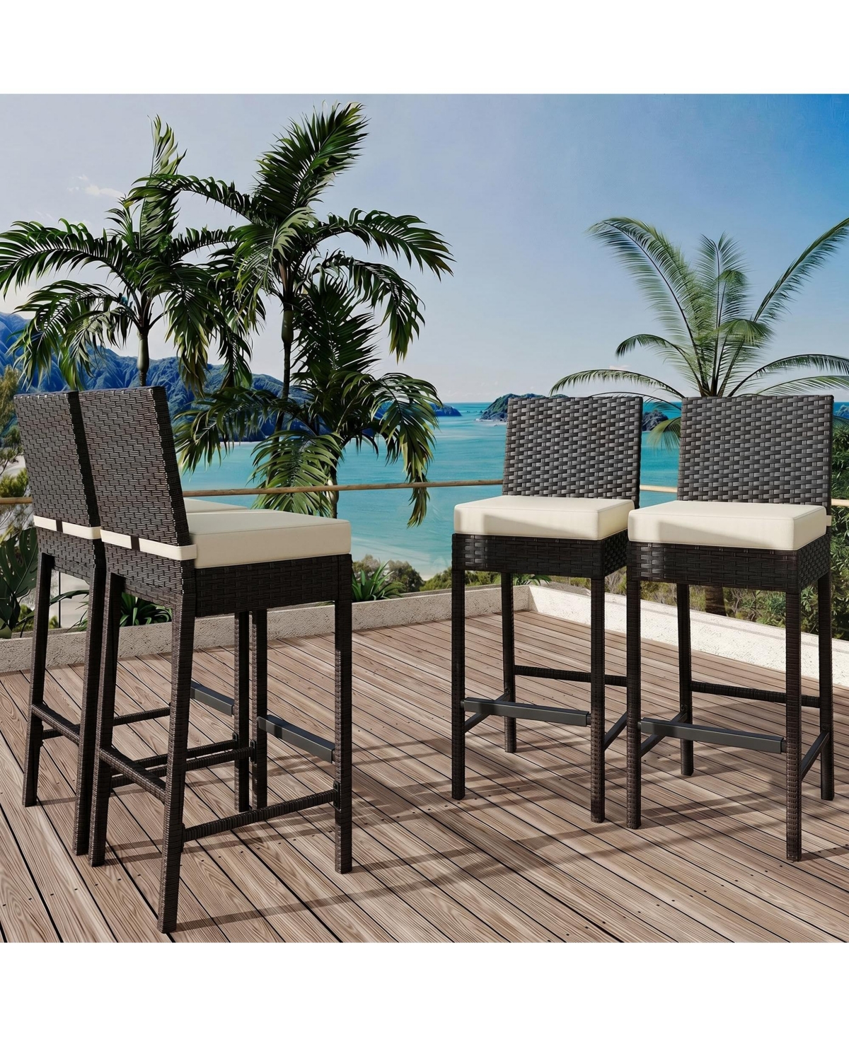 Click here for Outdoor Wicker Bar Stools Set of 4 with Cushion  C... prices