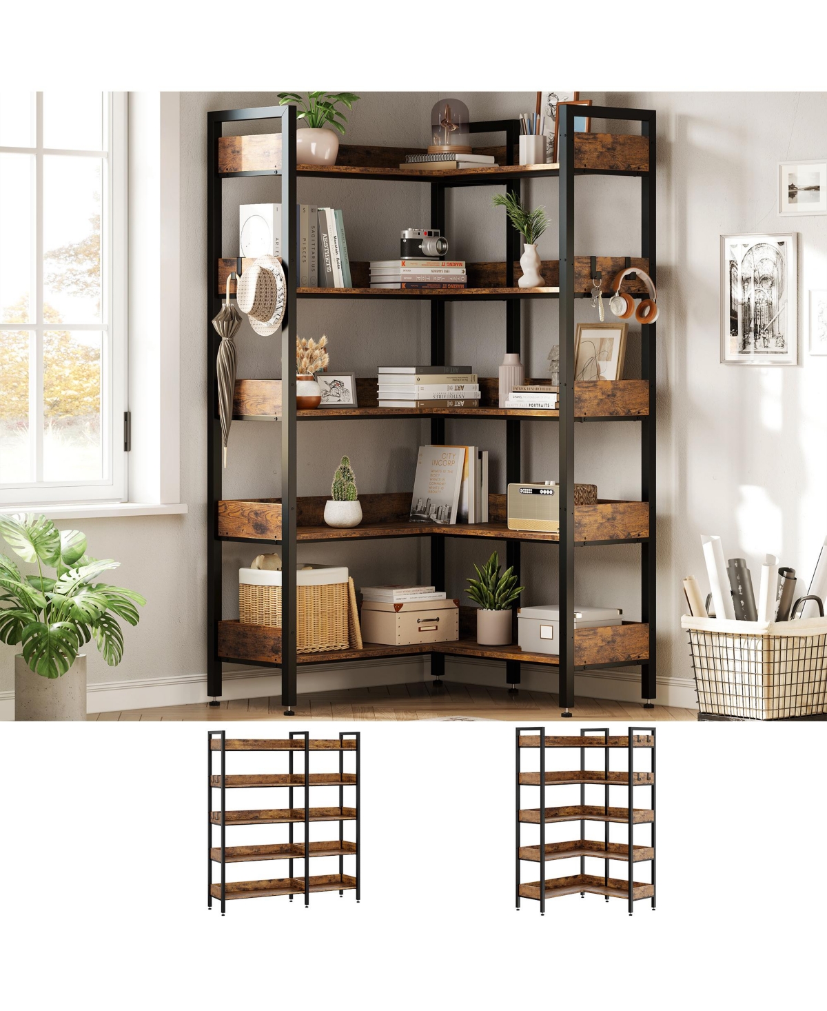 Click here for 5-Tier Convertible Corner Bookshelf  L-Shaped Vint... prices