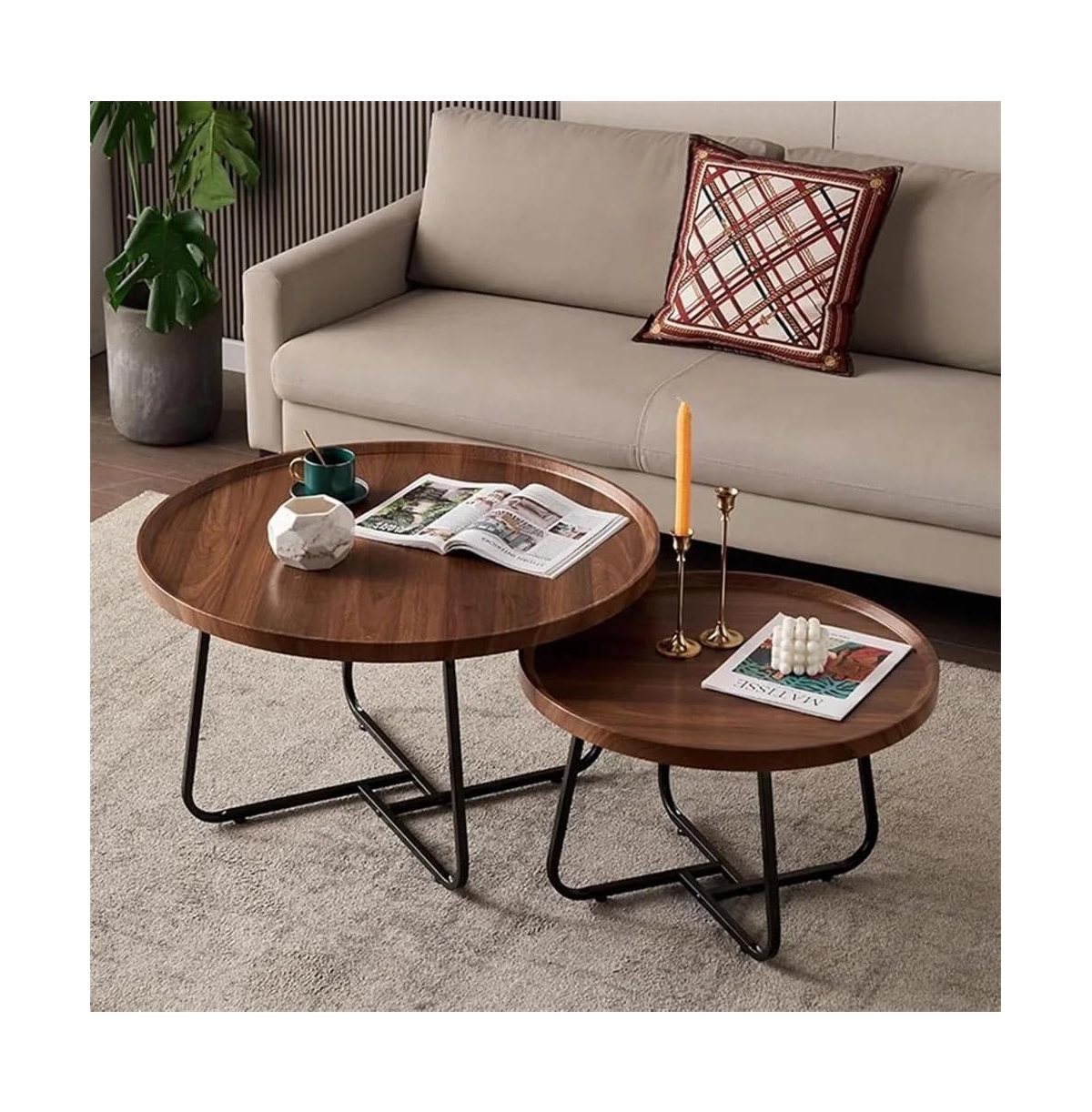 Click here for homfan Set of 2 Round Nesting Coffee Tables  28 an... prices