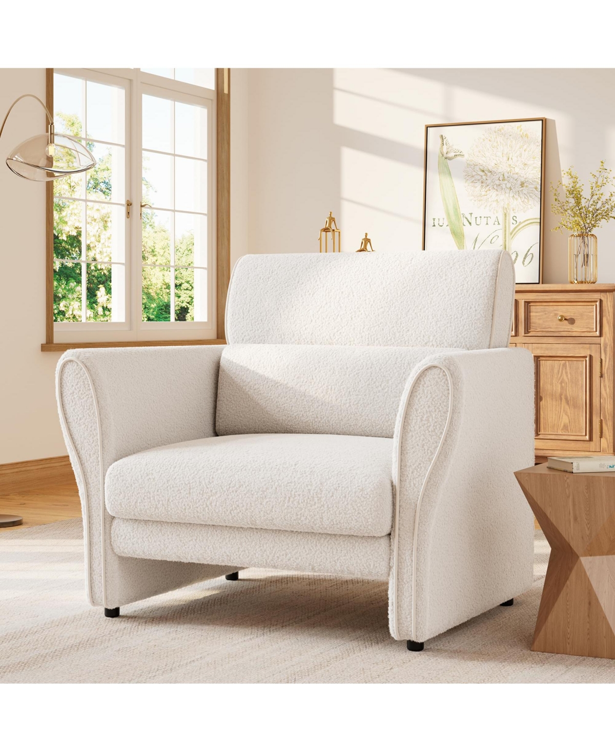Click here for Accent Chair  Boucle Upholstered Mid-Century Armch... prices