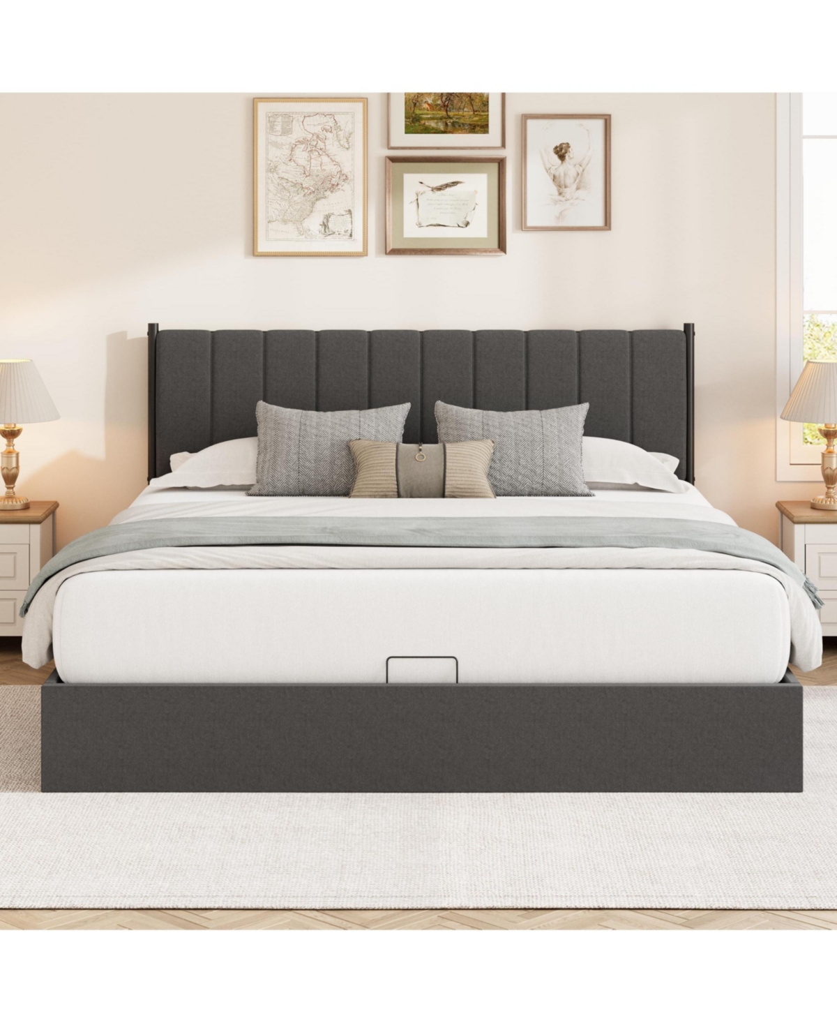 Click here for King Size Lift Up Storage Bed Frame  Linen Upholst... prices