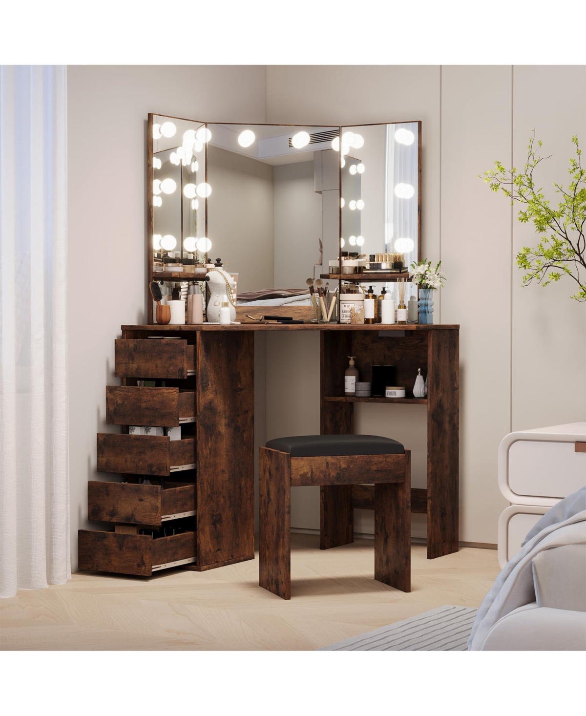 Click here for Corner Vanity Desk with Led Lighted Mirror  Makeup... prices