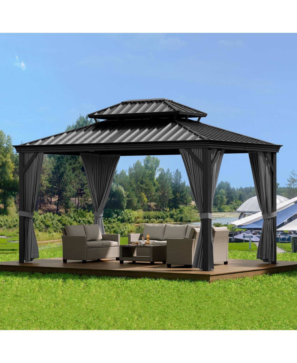 Click here for 10x10 Ft Double Roof Gazebo  Heavy Duty Steel Fram... prices