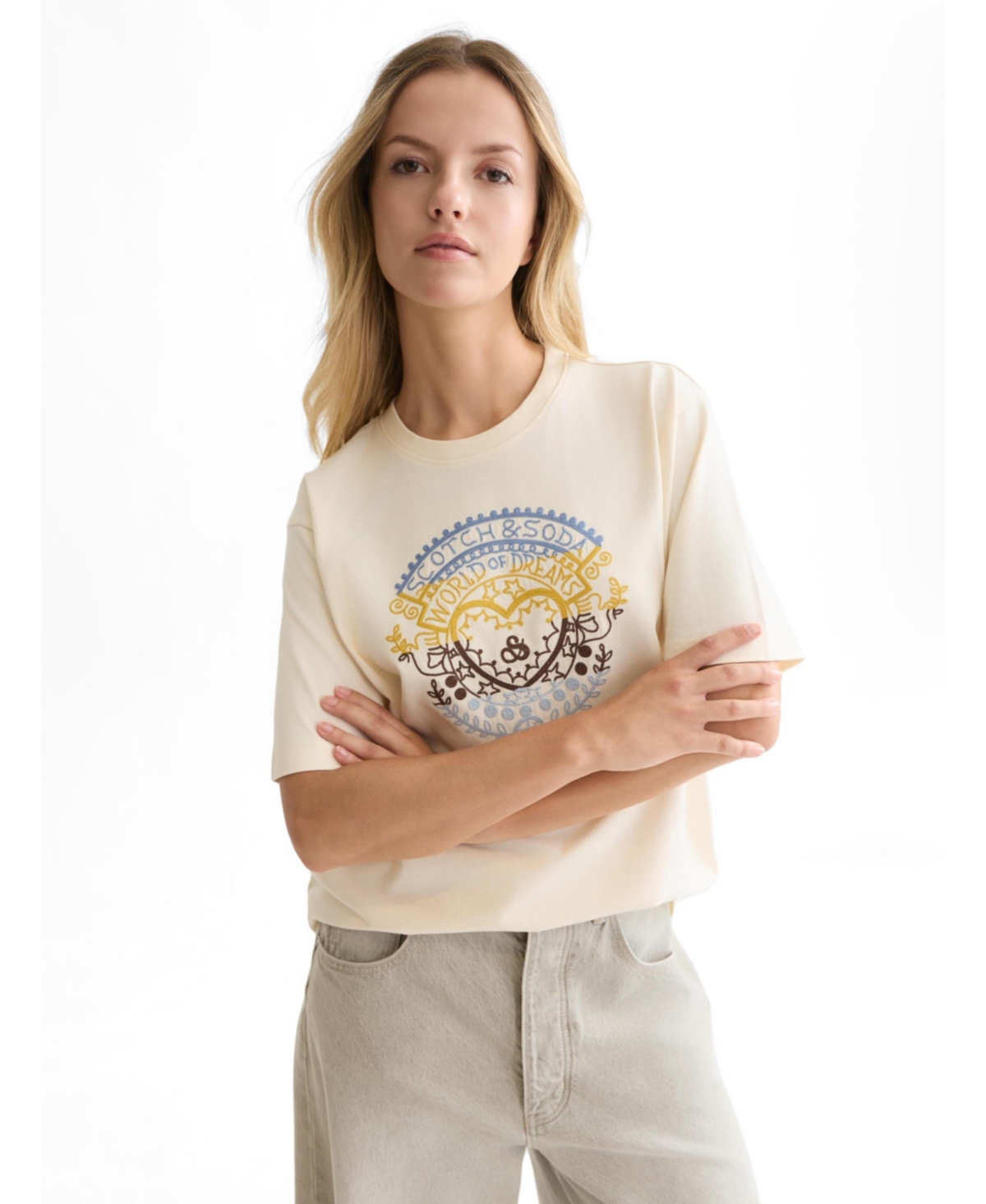 Click here for Scotch & Soda Womens Embroidered Loose-Fit T-Shirt... prices