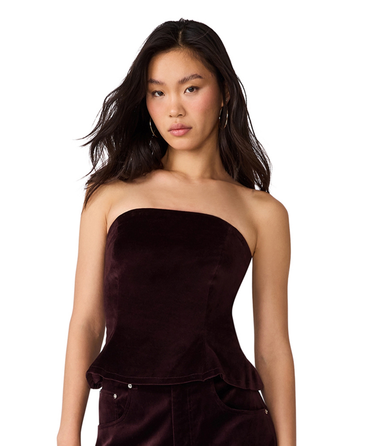 Click here for Steve Madden Womens Dawnette Strapless Velvet Pepl... prices