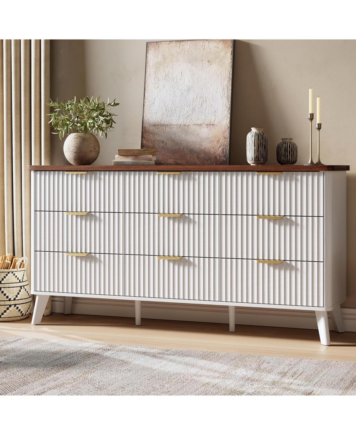 Click here for homfan Fluted 9-Drawer Dresser Chest  60.6 Inch Mo... prices