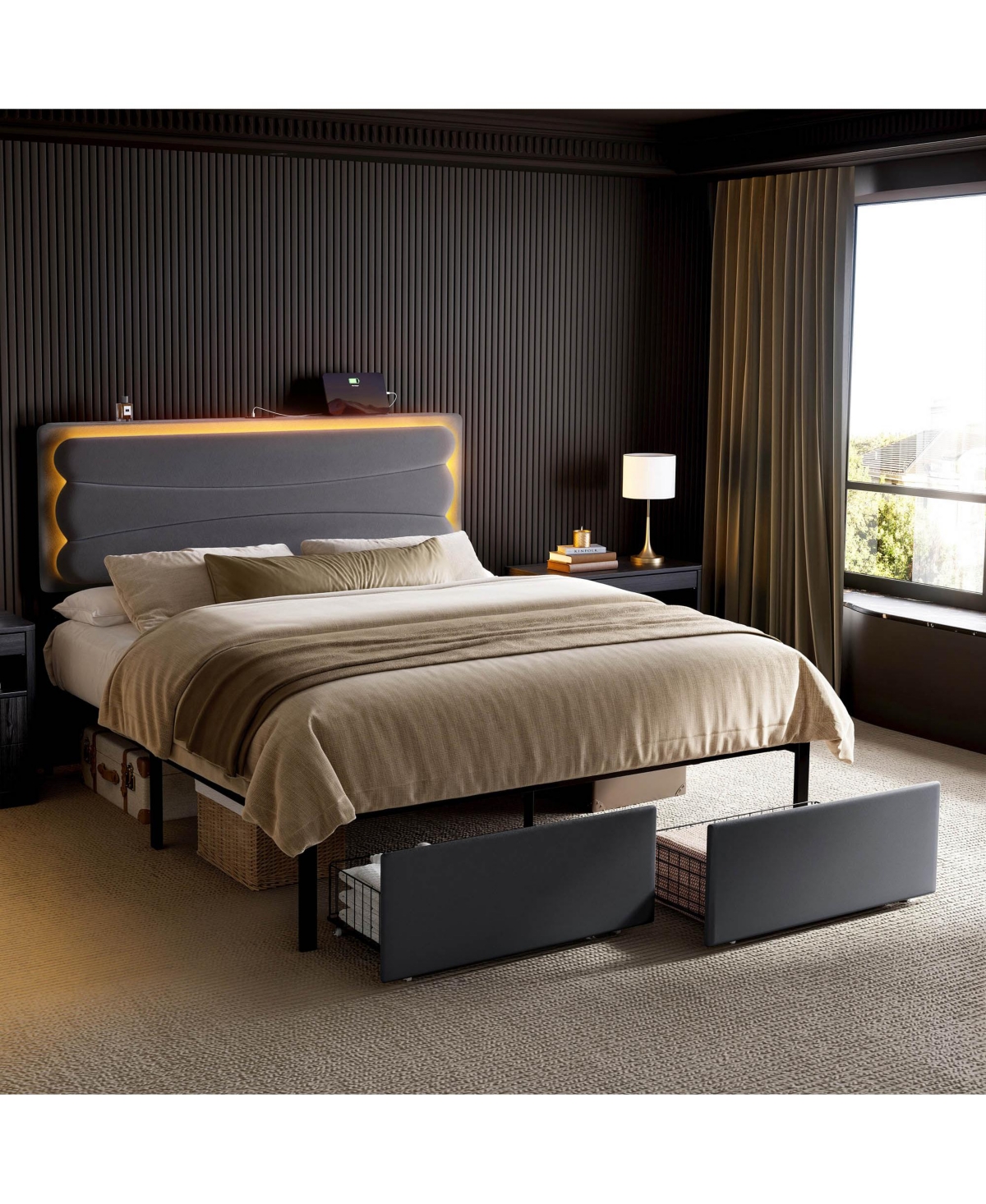 Click here for Hausource Velvet Upholstered Bed  Adjustable Heigh... prices