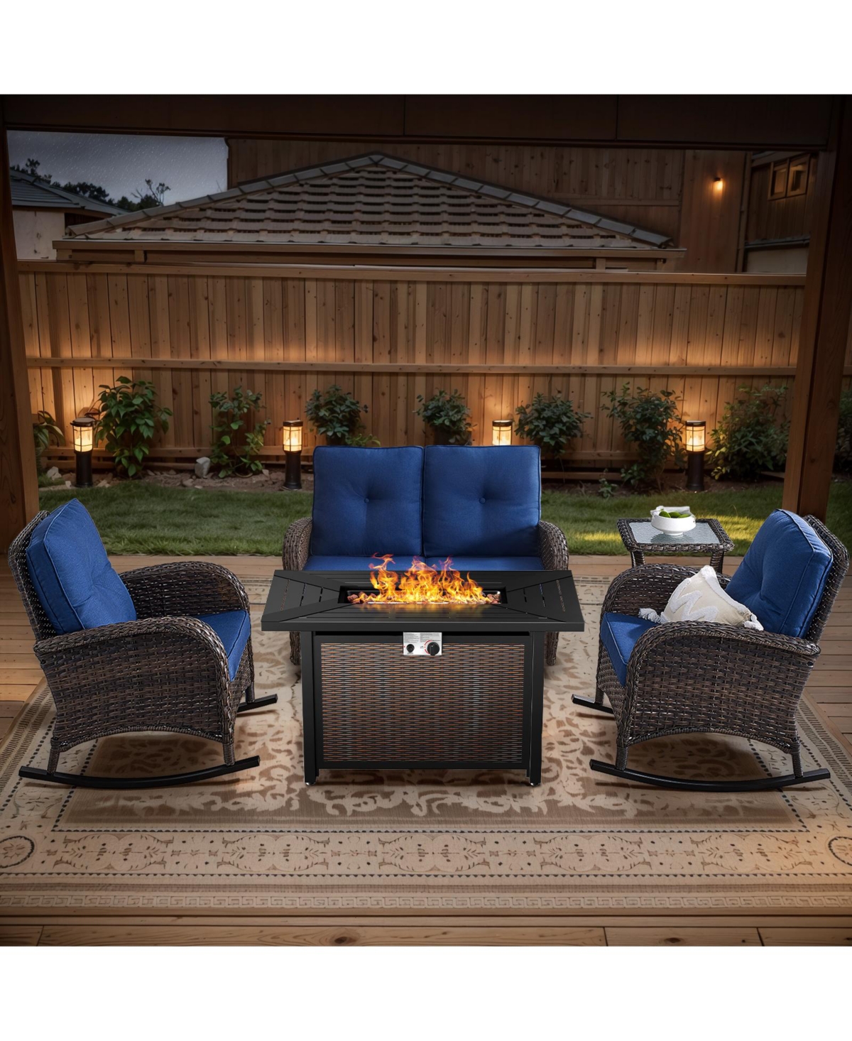 Click here for Bellefurn 5-Piece Outdoor Wicker Fire Pit Conversa... prices