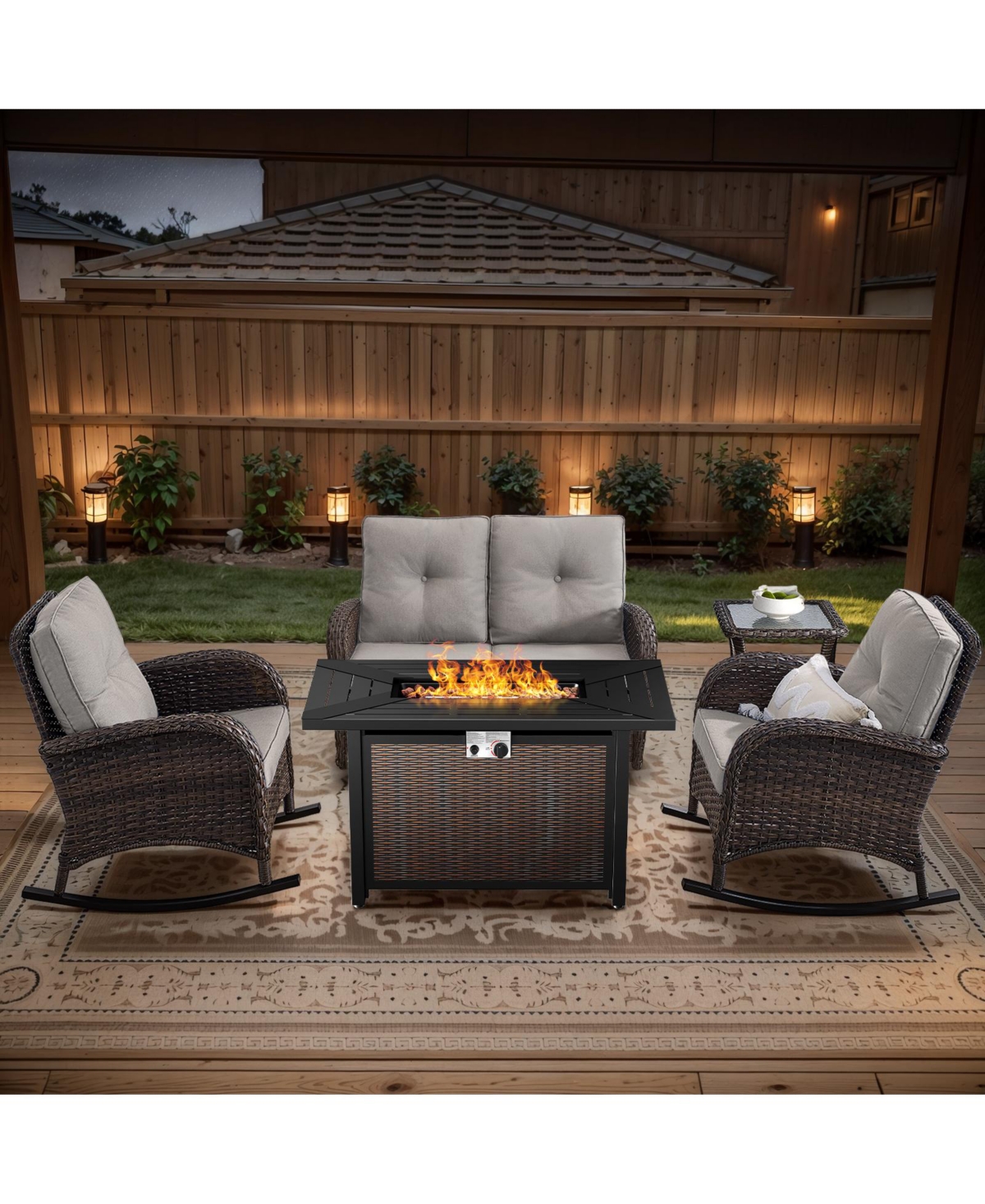 Click here for Bellefurn 5-Piece Outdoor Wicker Fire Pit Conversa... prices