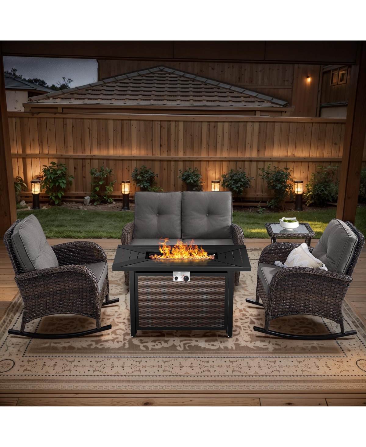 Click here for Bellefurn 5-Piece Outdoor Wicker Fire Pit Conversa... prices
