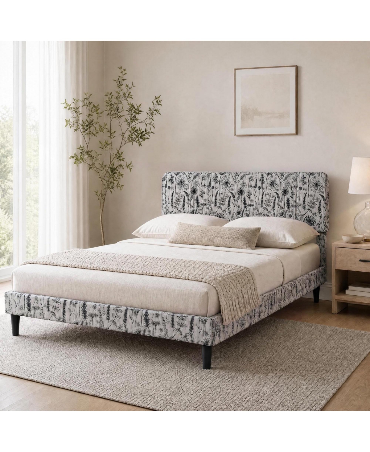 Click here for Queen/Full Upholstered Bed Frame with Floral Patte... prices