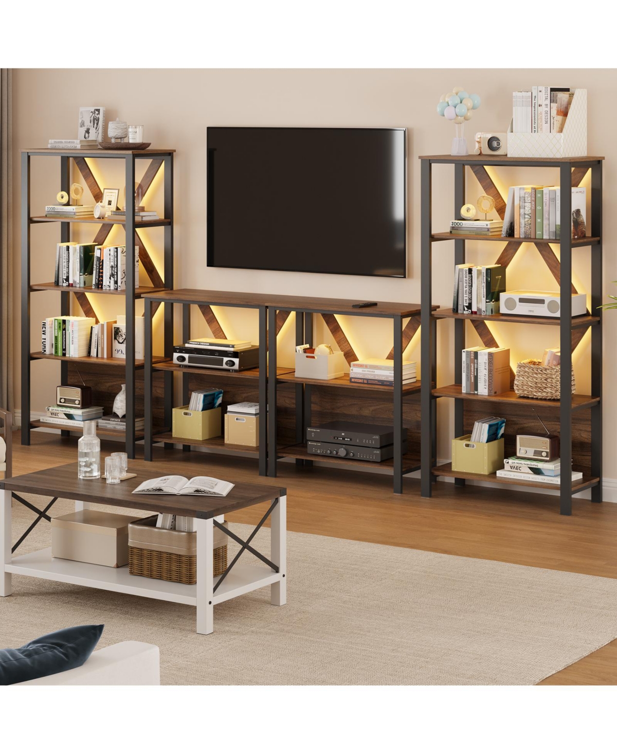 Click here for 4/3 Tier Bookshelf with Led Light Strip  Iron Fram... prices
