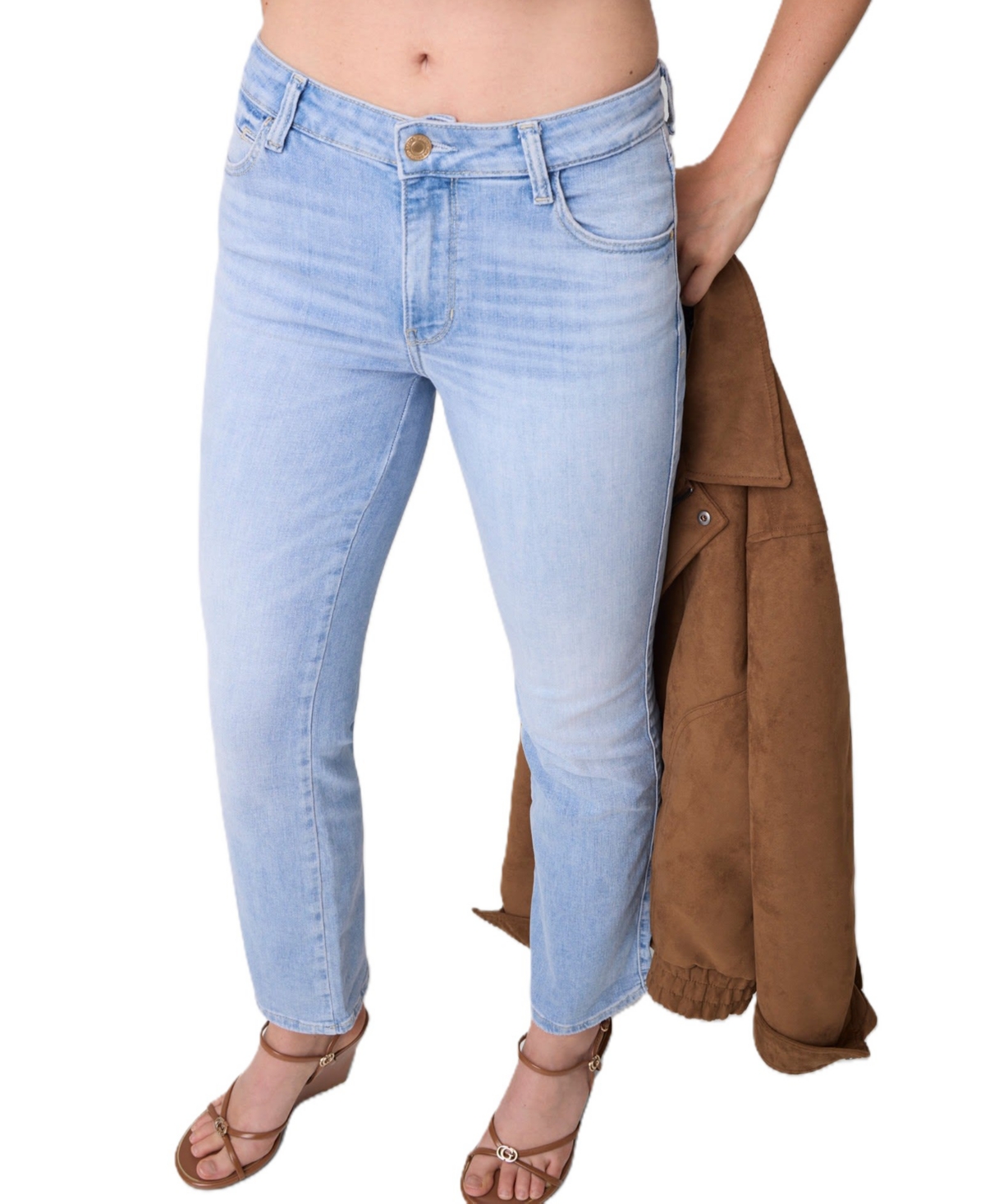Click here for Guess Womens Straight-Leg Mid-Rise Cotton-Blend De... prices