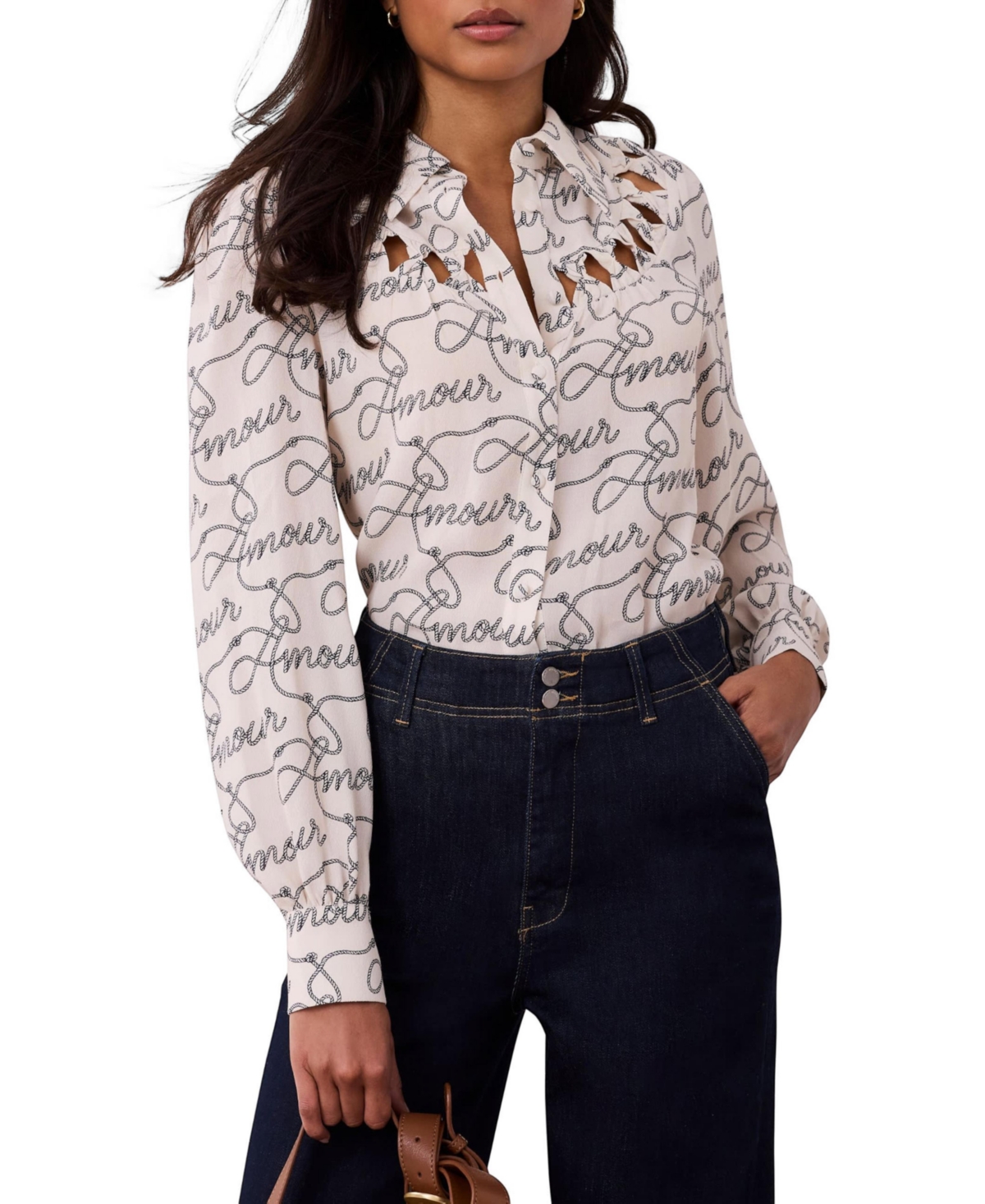 Click here for Mint Velvet Womens Amour Print Bow Shirt - Cream prices