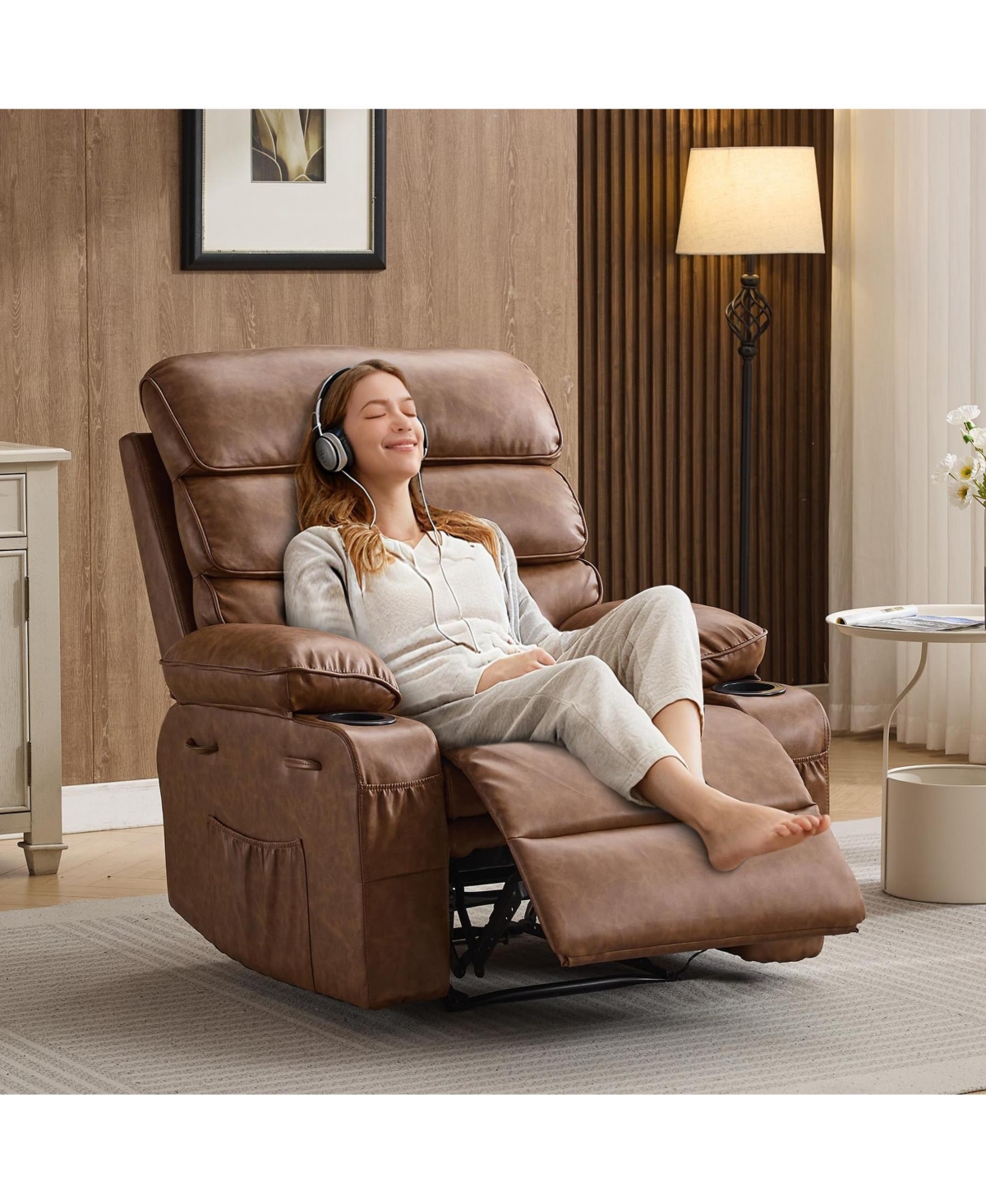 Click here for Oversized Manual Pu Leather Recliner Chair with Ma... prices