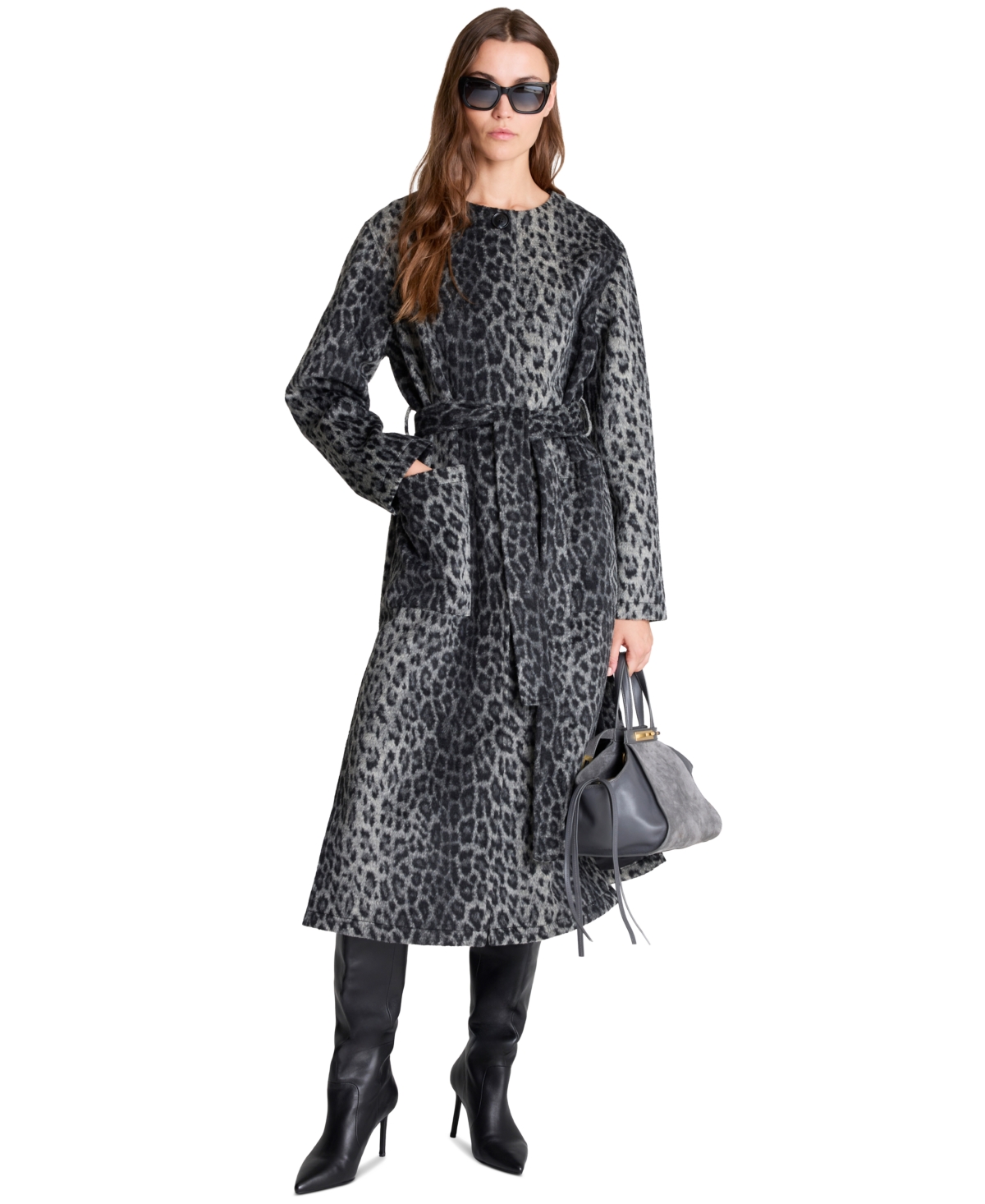 Click here for Kenneth Cole Womens Leopard-Print Belted Collarles... prices