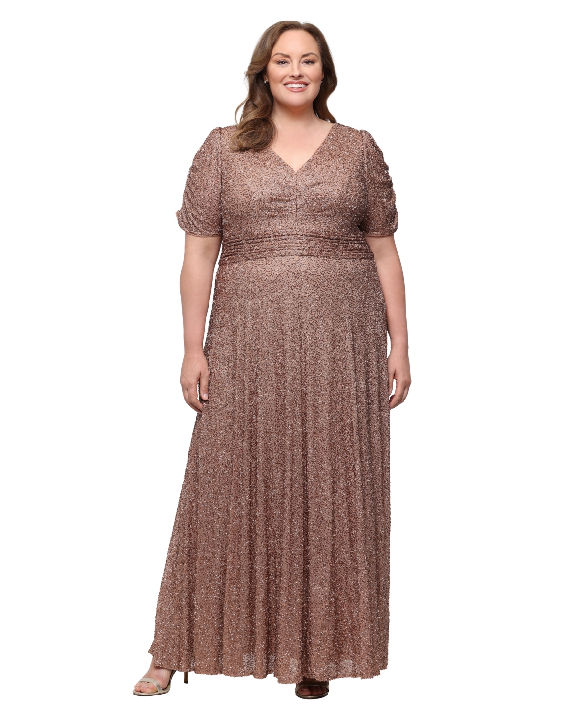 Click here for Alex Evenings Plus Size Sequin A-Line V-Neck Dress... prices