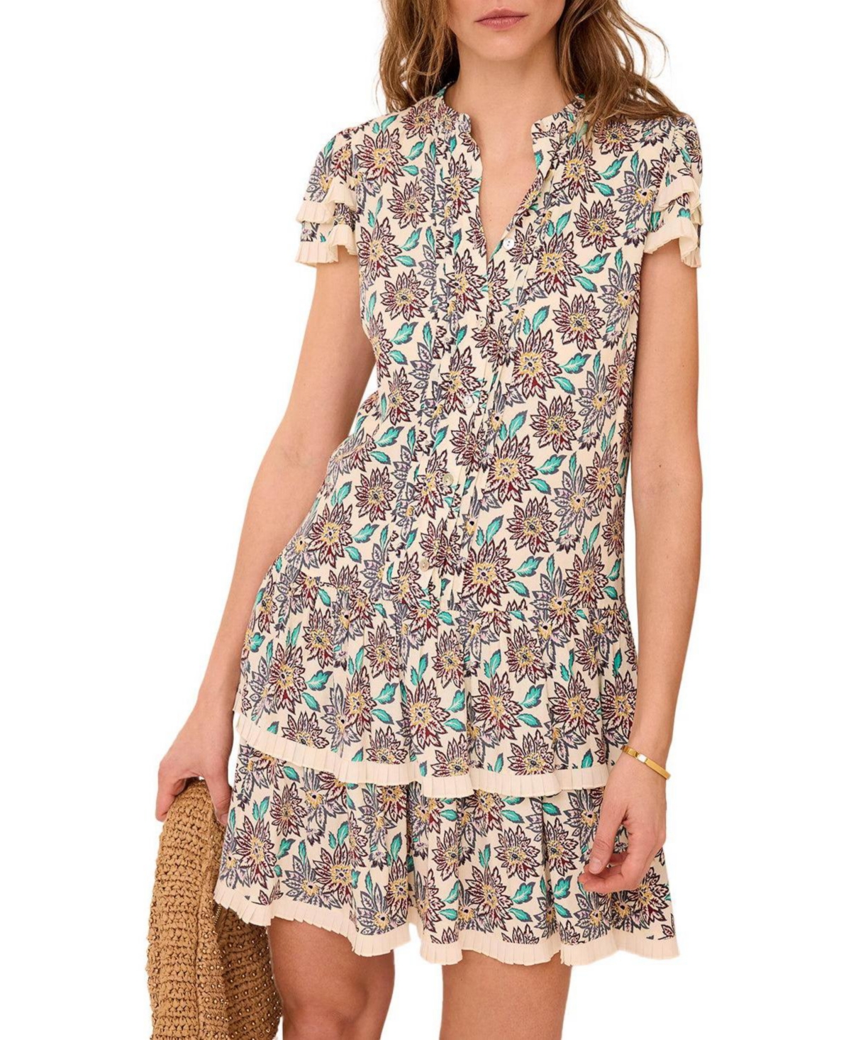 Mint Velvet Womens Soft Petal Ruffle Floral-Print Mini Dress - Burgundy