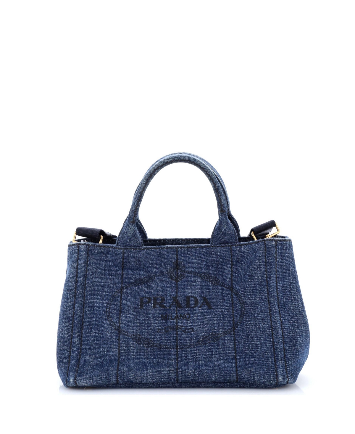 Click here for Pre-Owned Prada Mini Canapa Convertible Tote Denim... prices