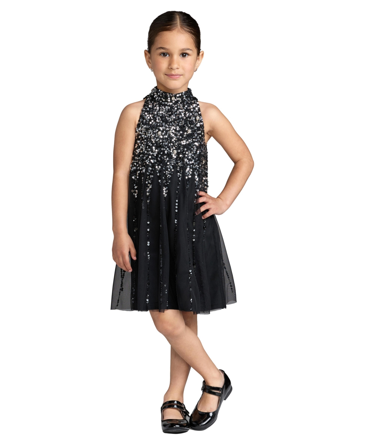 Click here for Mac Duggal Big Girls Sequin Mesh Fit and Flare Dre... prices