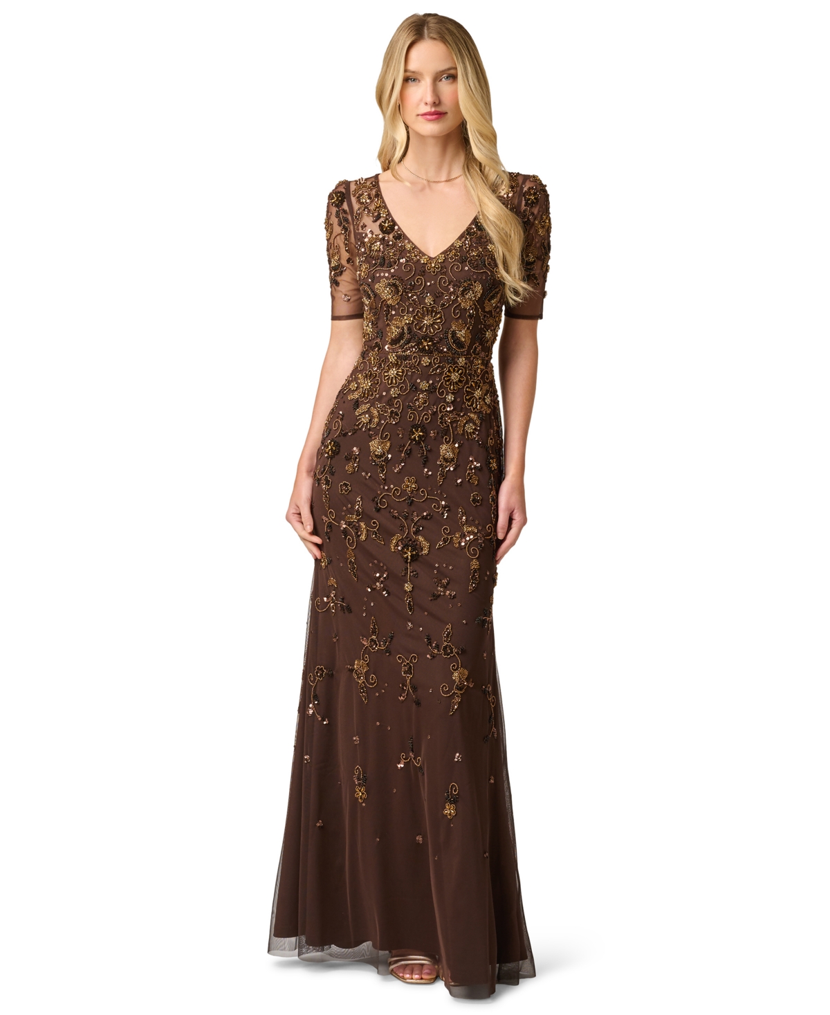Click here for Adrianna Papell Petite Sequin V-Neck Gown - Chocol... prices