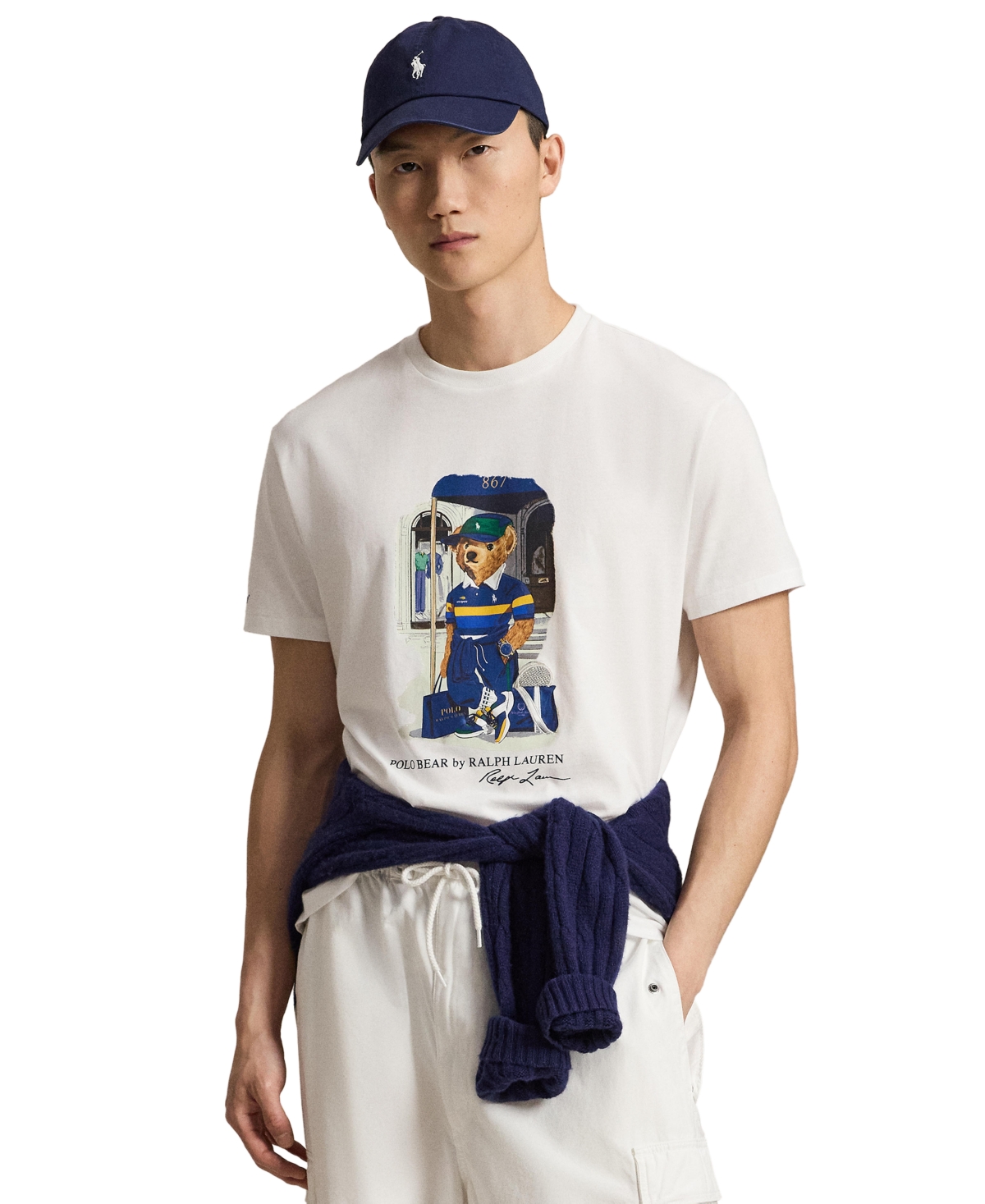 Polo Ralph Lauren Mens Us Open Classic-Fit Polo Bear T-Shirt - White
