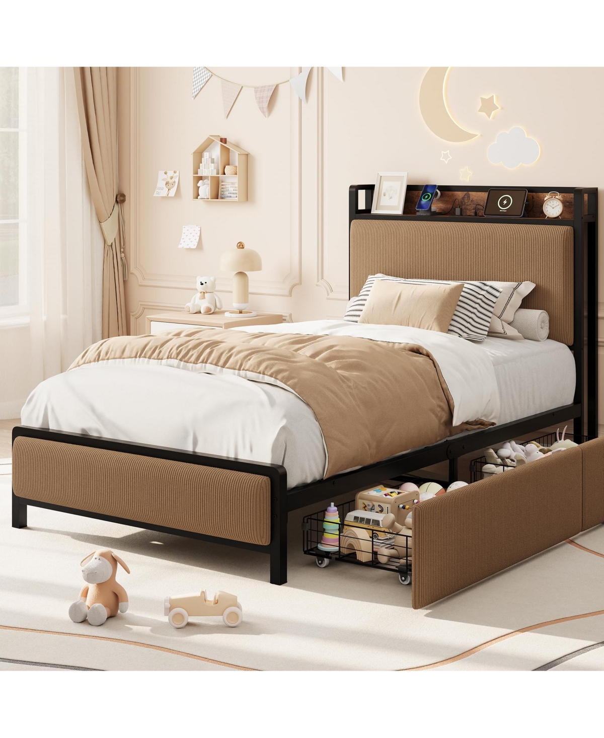 Click here for homfan Bed Frame with 2 Drawers and Charging Stati... prices