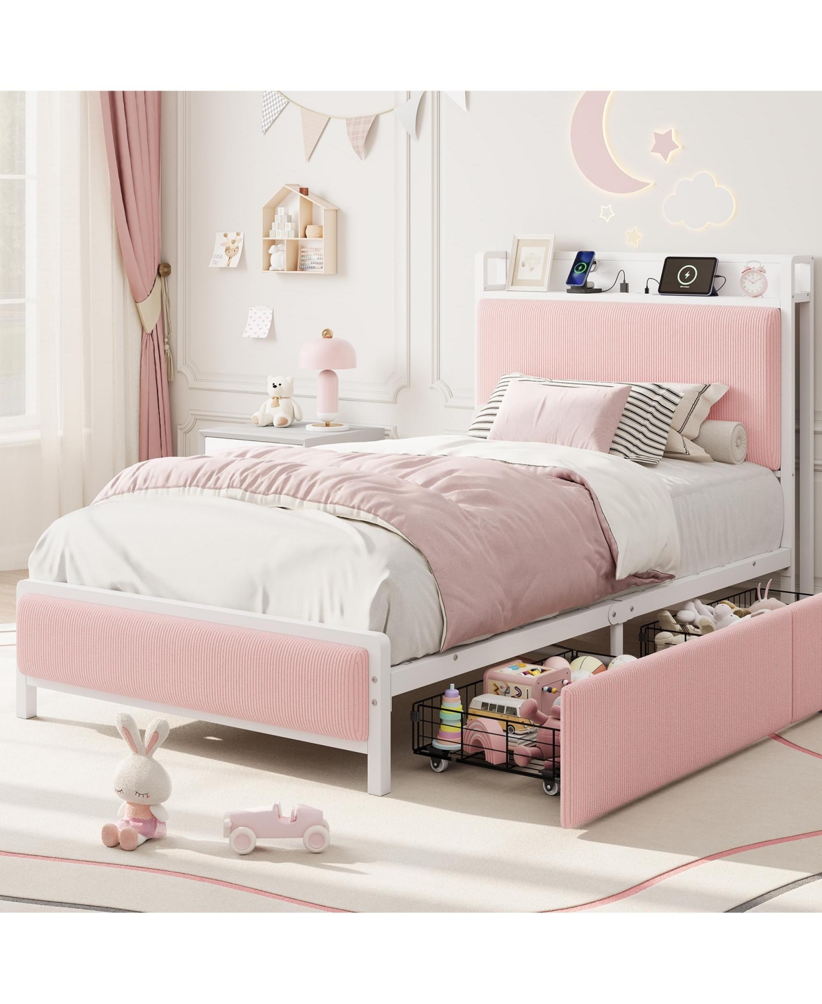 Click here for homfan Bed Frame with 2 Drawers and Charging Stati... prices