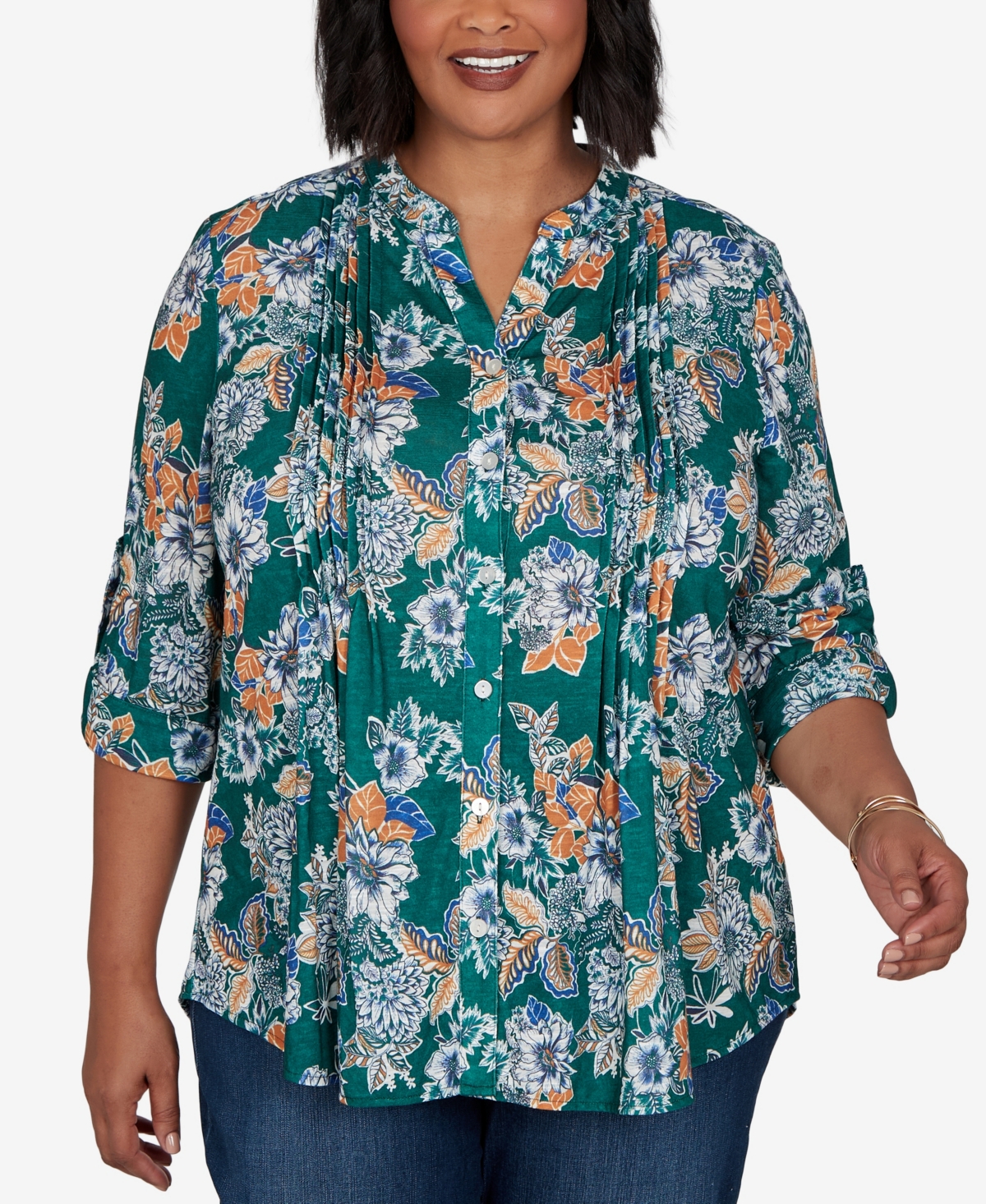 Click here for Ruby Rd. Plus Size Kensington Henley 3/4-Sleeve Fl... prices