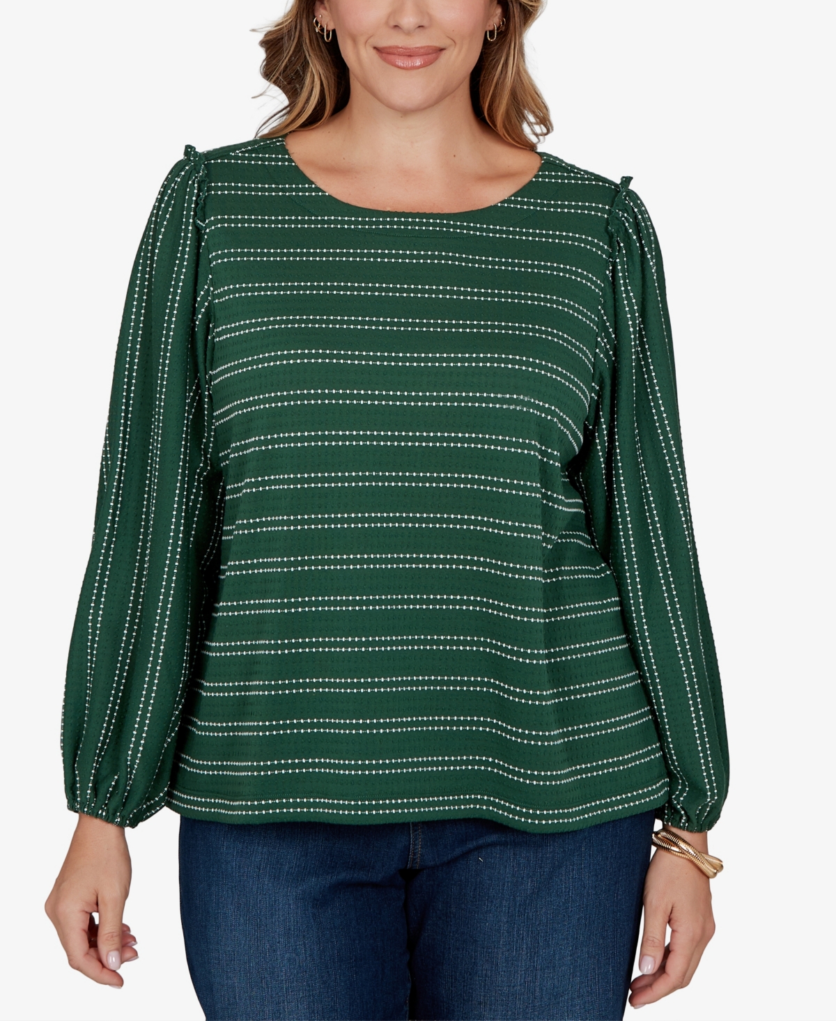 Click here for Ruby Rd. Plus Size Dobby Stripe Long-Sleeve Boat N... prices