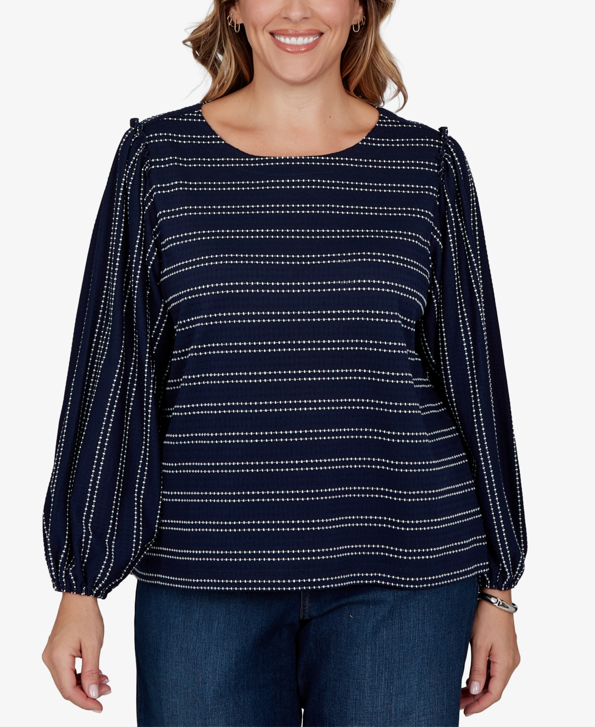Click here for Ruby Rd. Plus Size Dobby Stripe Long-Sleeve Boat N... prices